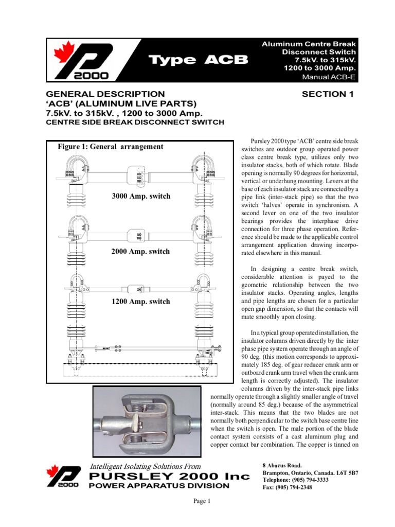 ACB 2000 Amp Disconnect Switch Details | PDF | Switch | Manual Transmission