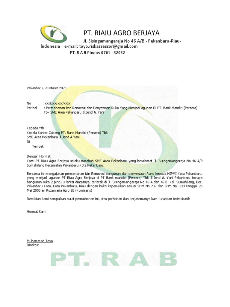PT. RIAU AGRO BERJAYA Kop Surat | PDF