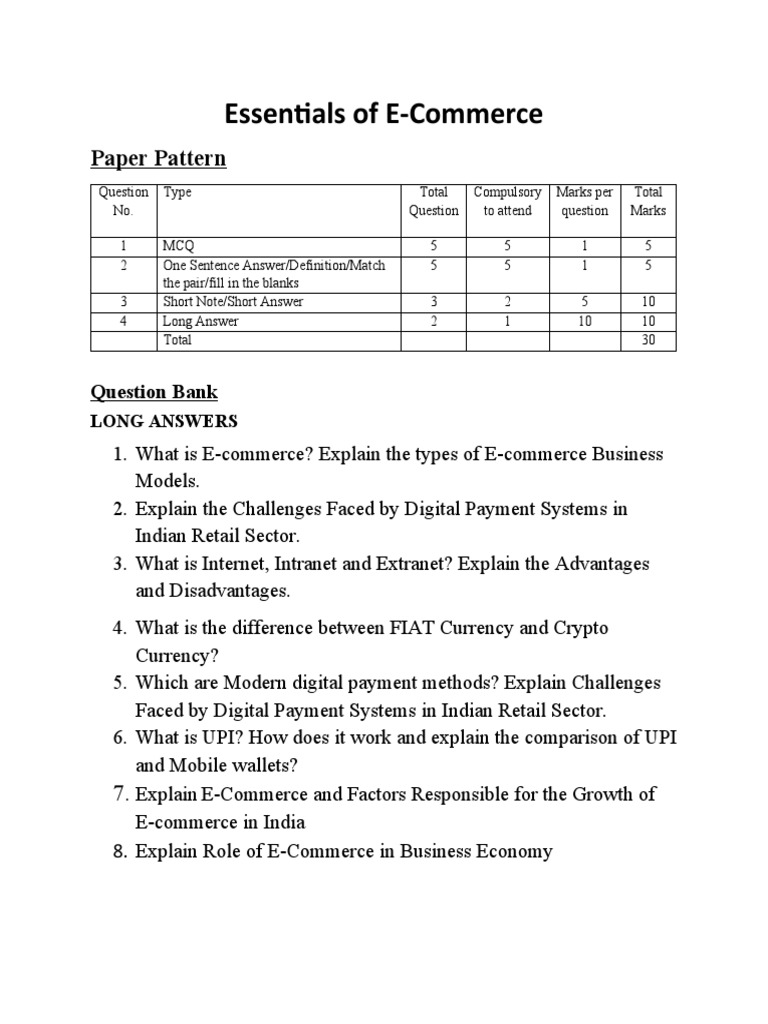 Essentials of E-Commerce: Paper Pattern | PDF