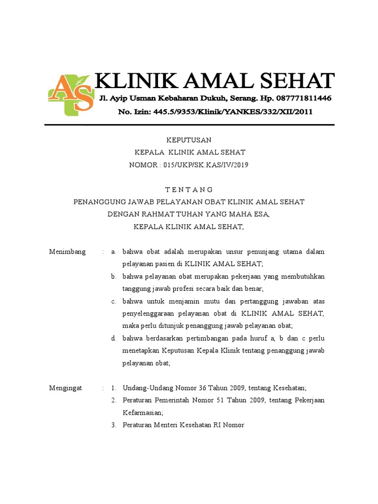 3.2.1.3 SK Penanggung Jawab Pelayanan Obat | PDF