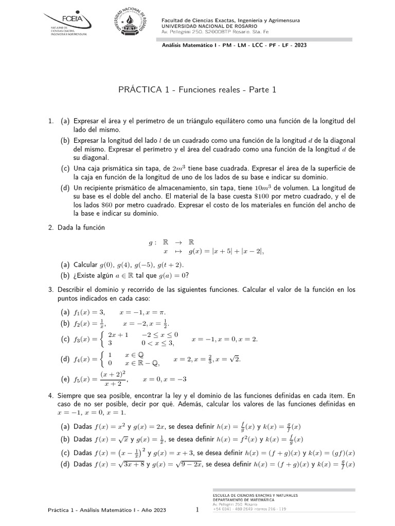 Práctica 1 - Funciones Reales (Parte 1) | PDF | Función (Matemáticas) | Funciones y mapeos