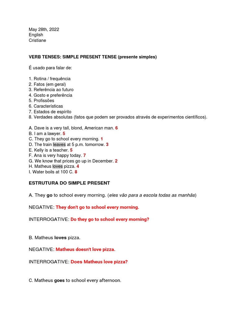 Simple Present Teoria E Exemplos Pdf
