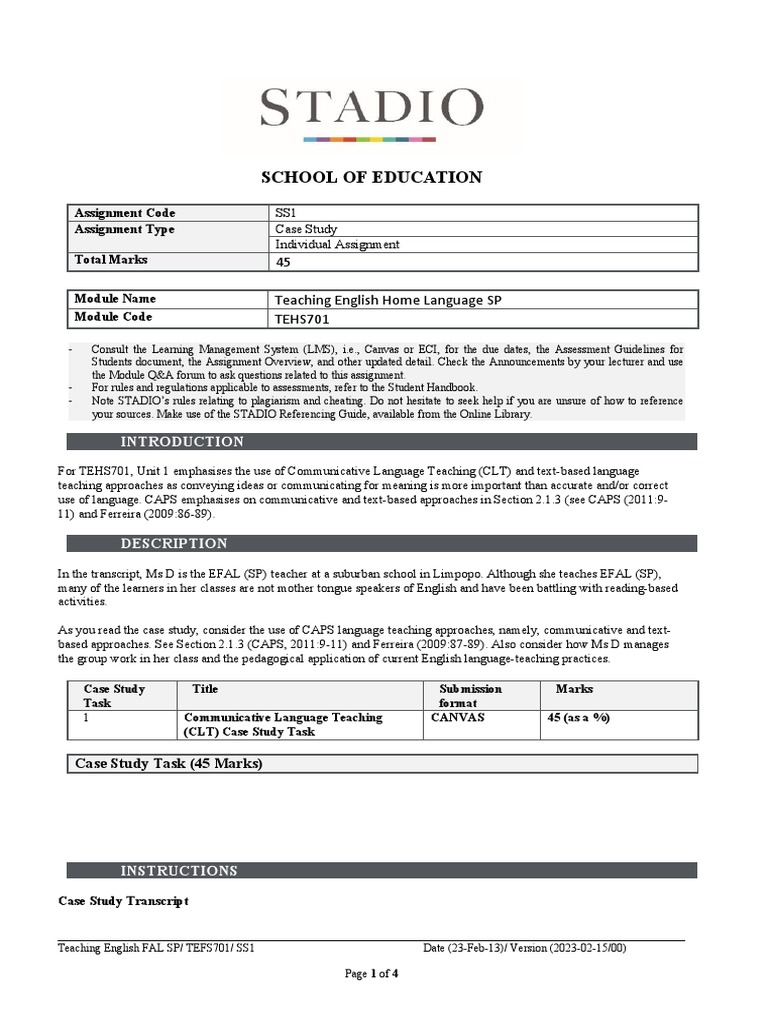 CLT Case Study Assignment for TEHS701 | PDF | Language Education | Learning