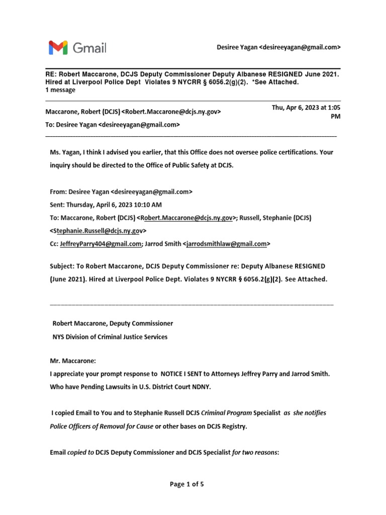 Albanese Resignation Violates DCJS Rules | PDF | Government | Criminal Law