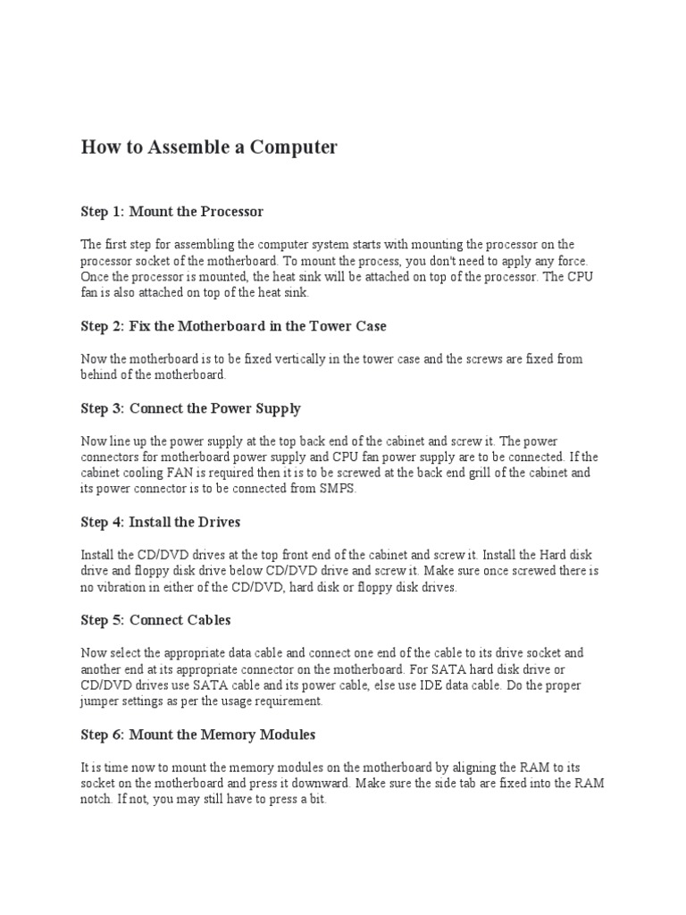 How To Assemble A Computer: Step 1: Mount The Processor | PDF