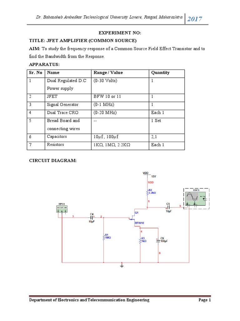 JFET Amplifier | PDF | Field Effect Transistor | Amplifier