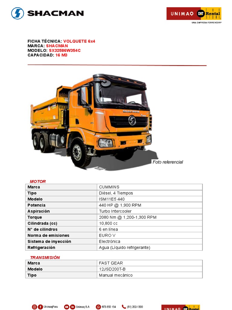 Ficha-Volquete-Shacman-440 16M3 | PDF | Eje | Vehículos