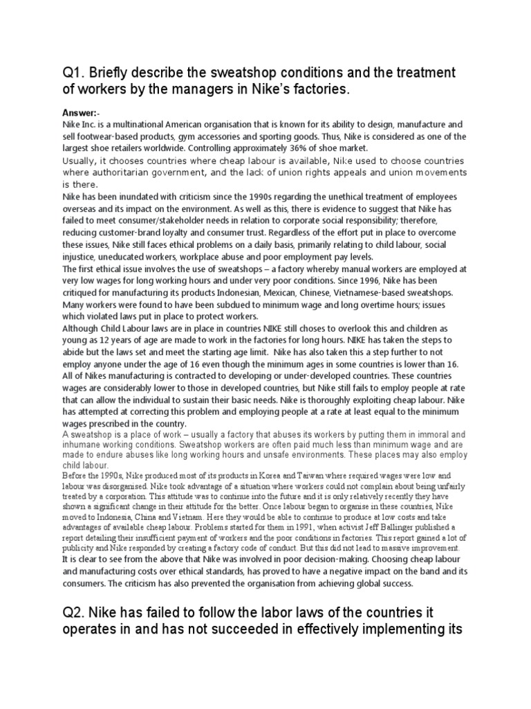 Sweatshop Conditions and Worker Exploitation in Nike's Asian Factories ...