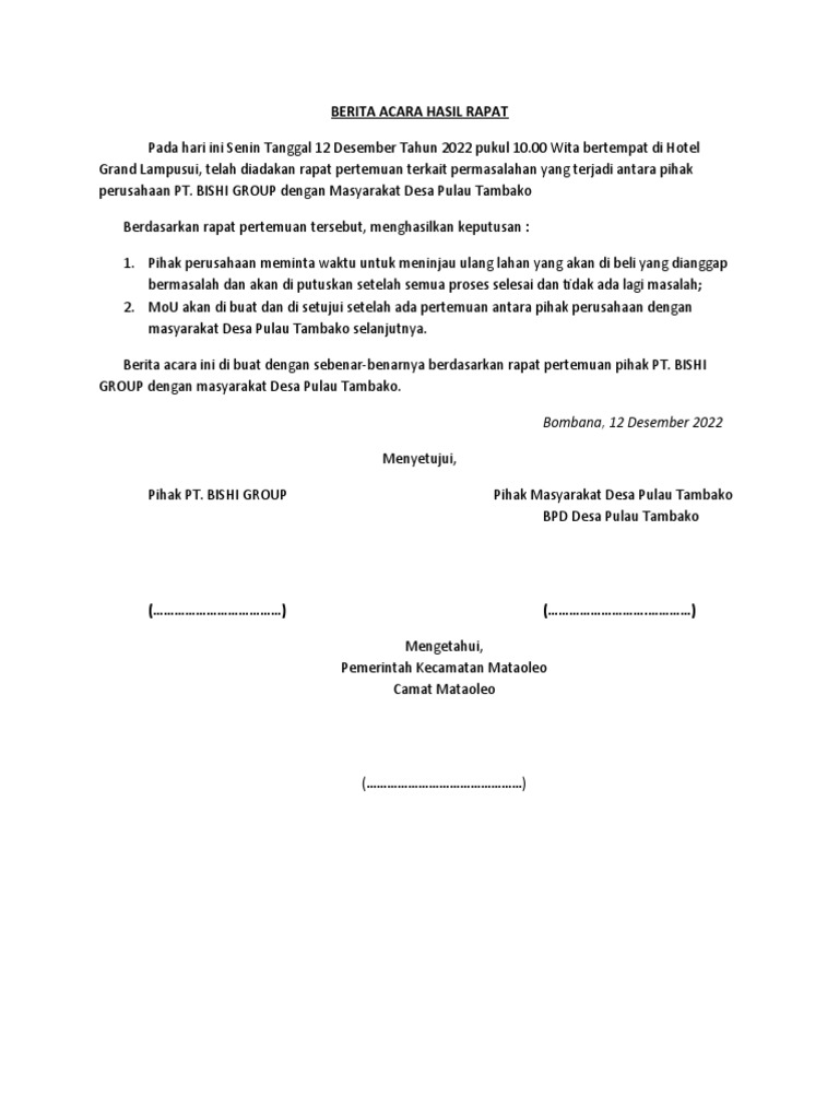Berita Acara Hasil Rapat | PDF