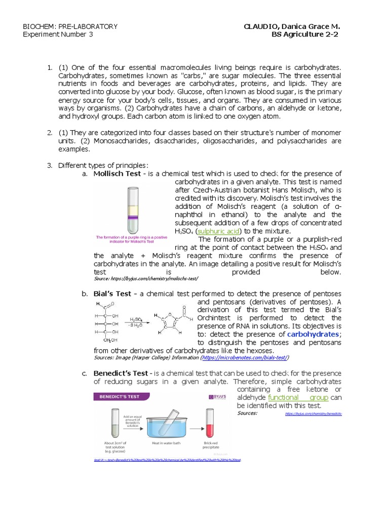 Pre Lab EXPERIMENT | PDF | Carbohydrates | Chemistry Pre Lab EXPERIMENT | PDF | Carbohydrates | Chemistry