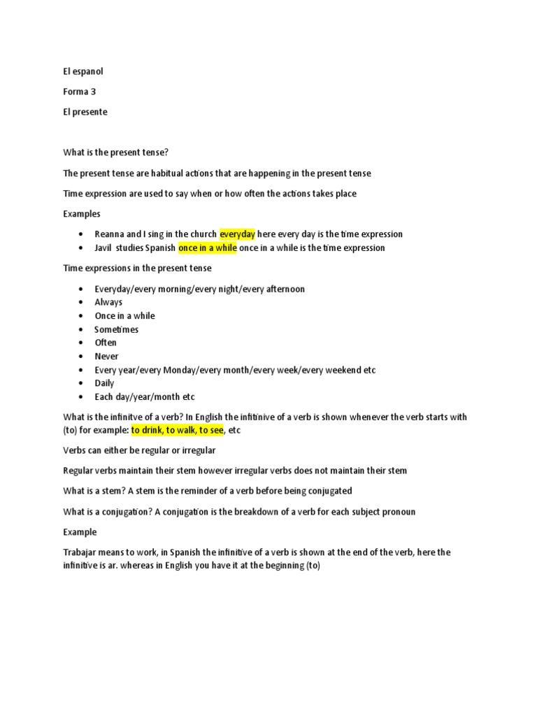 Spanish Present Tense | PDF | Grammatical Tense | Grammatical Conjugation