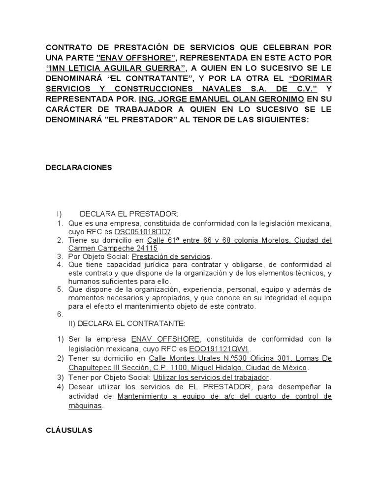 Formato de Contrato de Prestación de Servicios | PDF | México