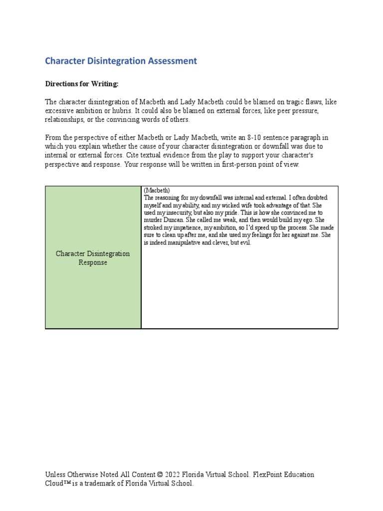 5.05 Character Disintegration Assessment | PDF | Macbeth | Cognition