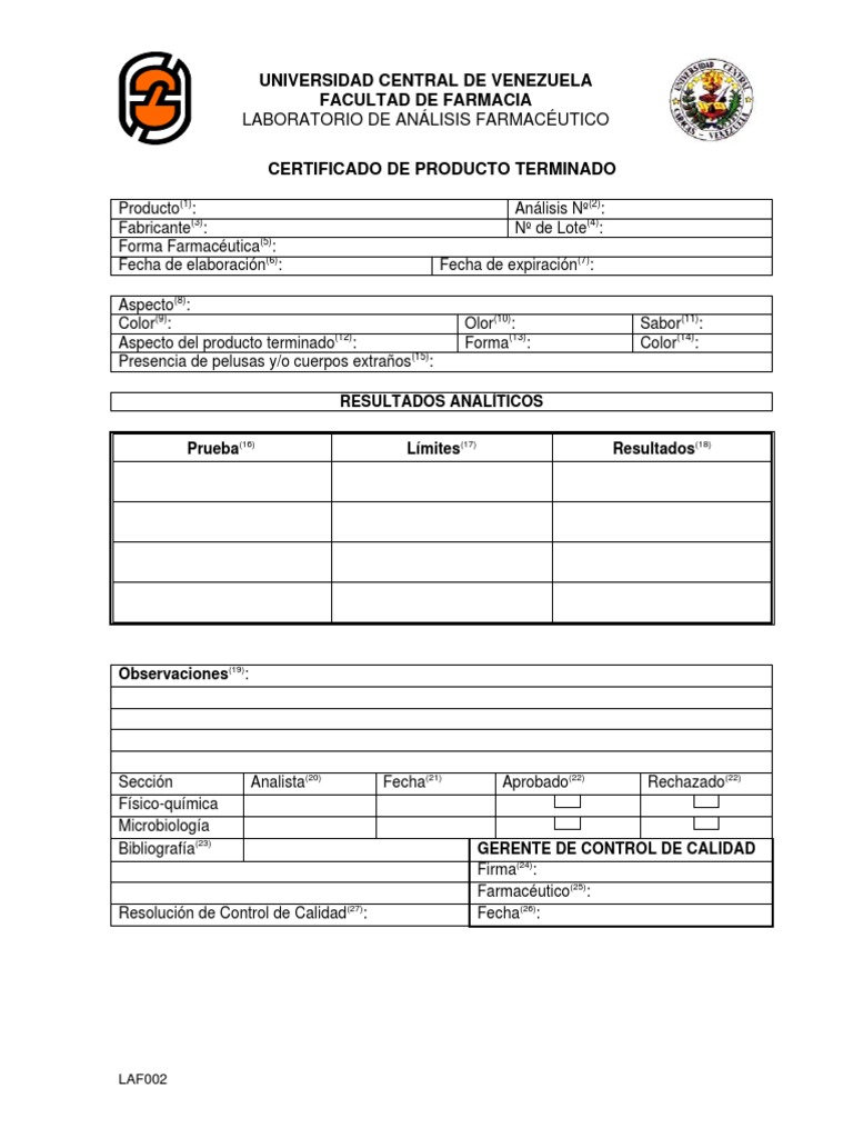 Certificado de Producto Terminado | PDF | Farmacéutico