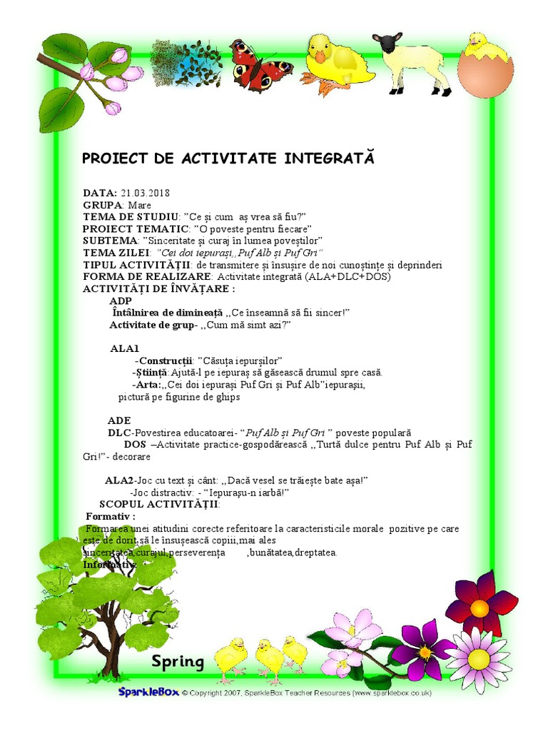 Proiect de Activitate Integrata o Poveste Pentru Fiecare | PDF