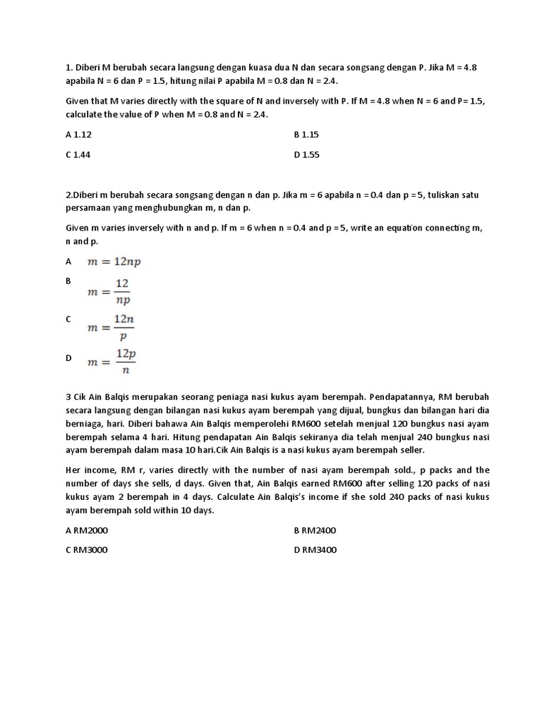 Ujian 1 Math F5 | PDF
