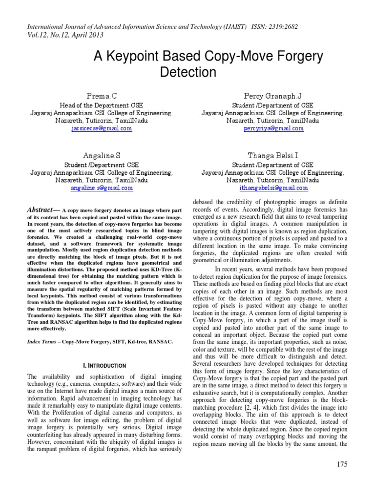 Detection Of Copy Move Forgery In Digital Images Using Keypoint Matching And Geometric Transform