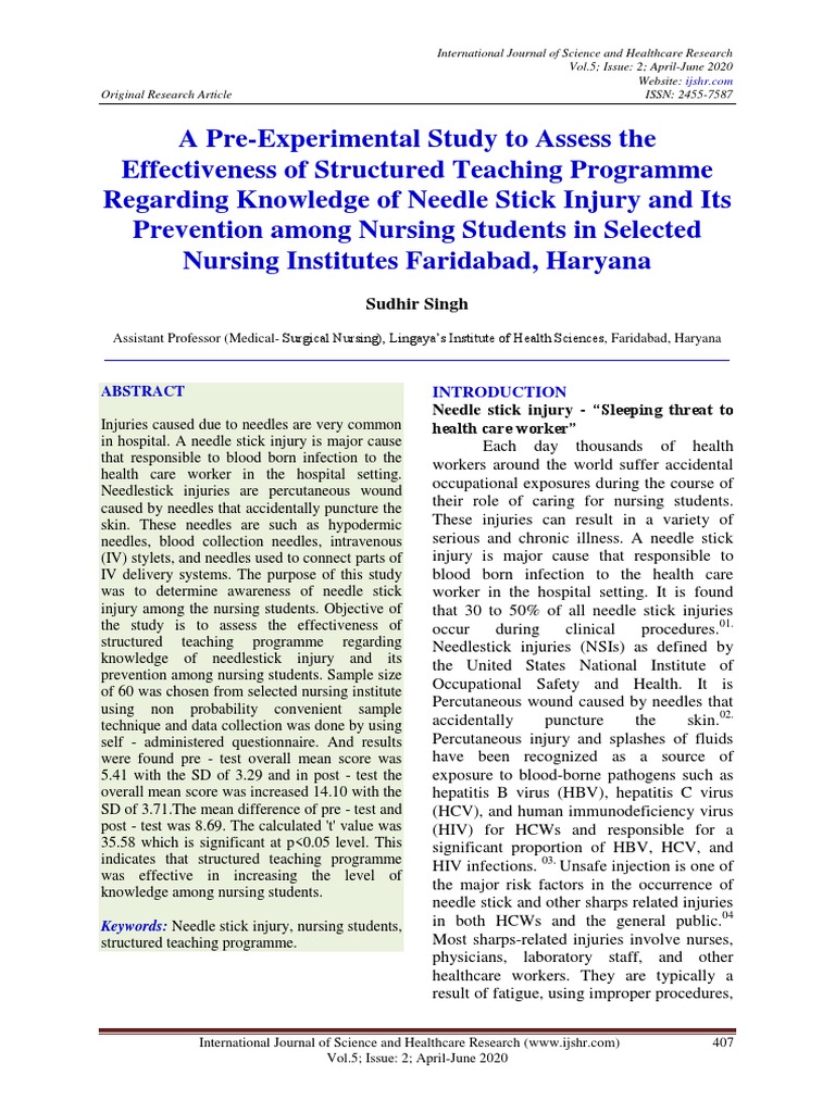 A Pre Experimental Study To Assess The E | PDF | Medical Specialties ...