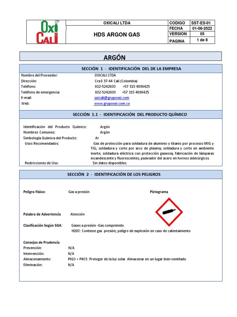 Argón: Hds Argon Gas | PDF | Construcción | Soldadura