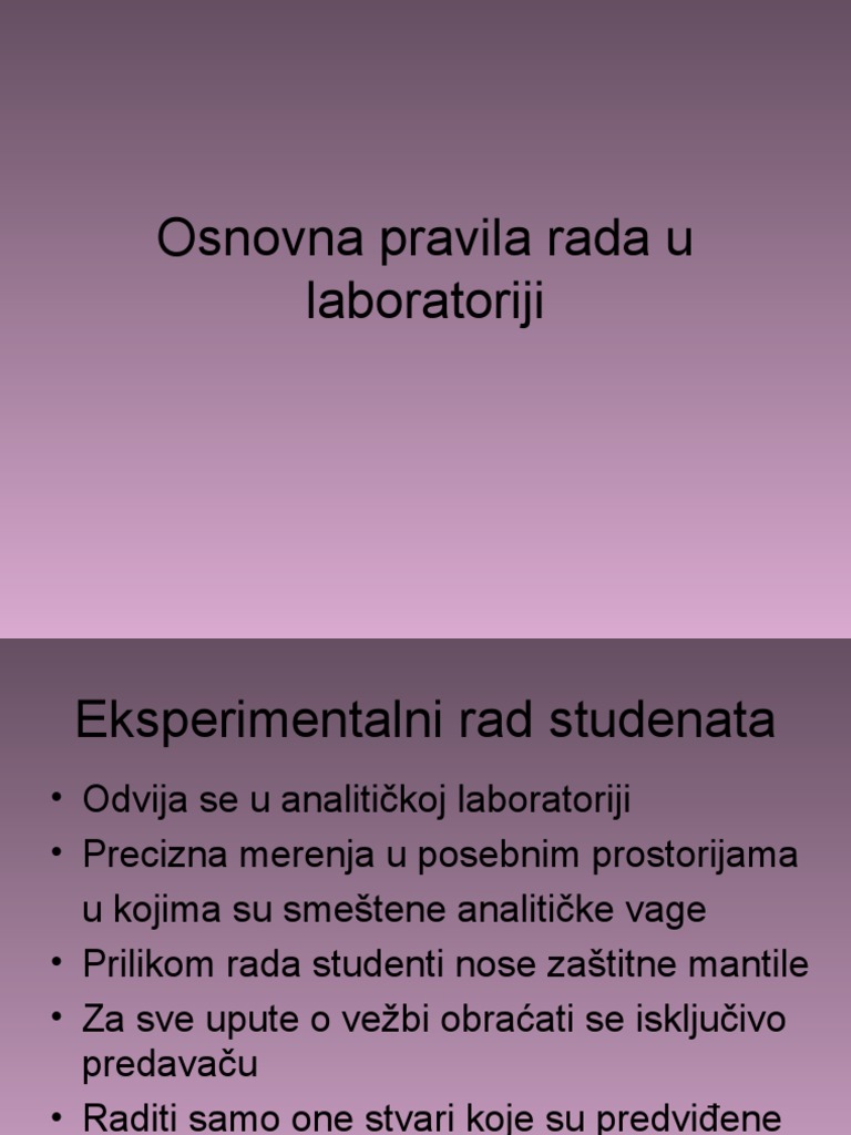 Osnovna Pravila Rada U Laboratoriji | PDF
