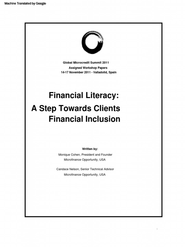 A Step Towards Clients Financial Inclusion Financial Literacy | PDF | Cost Of Living | Financial ...