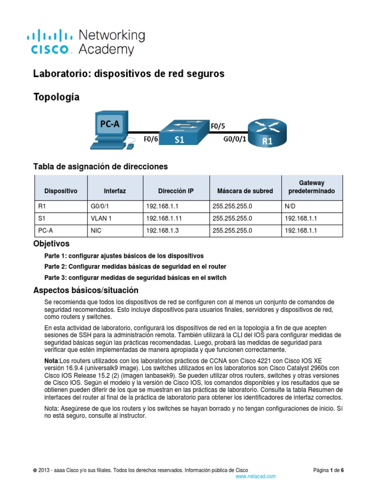 16.5.2 Lab - Secure Network Devices - Es XL | PDF | Cubierta segura | Enrutador (Computación)