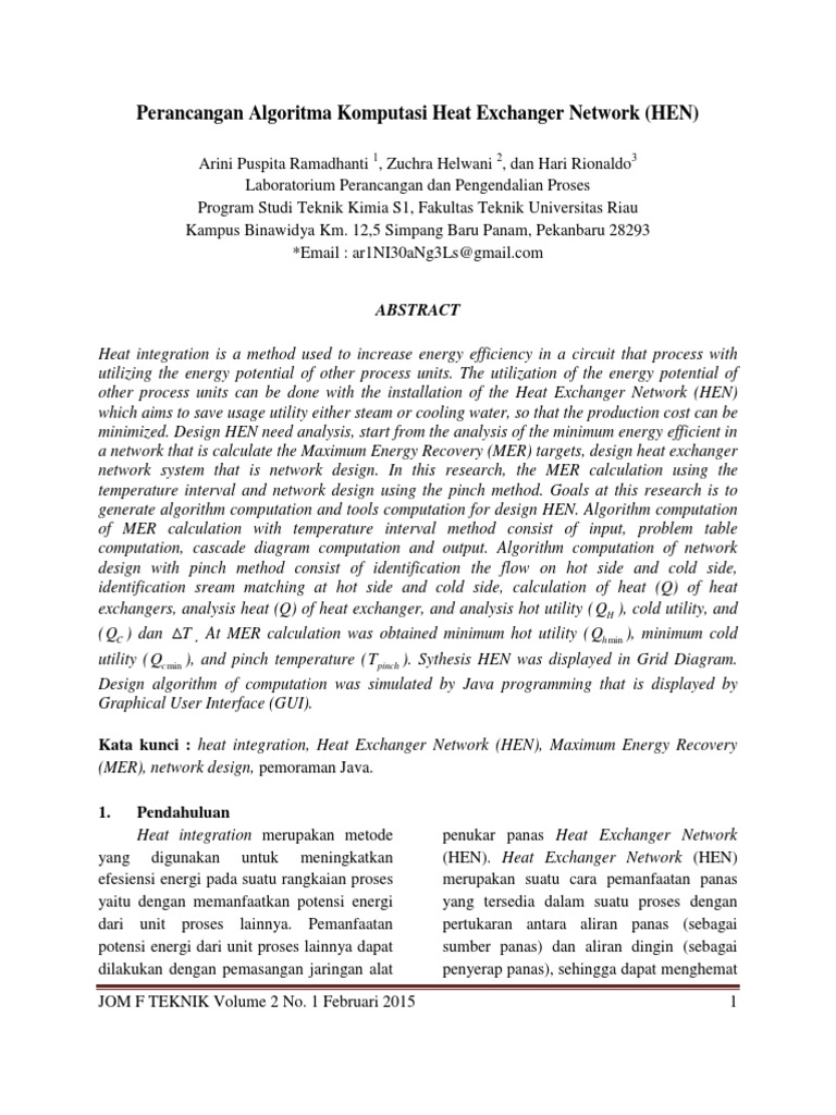 Algorithm for Designing Heat Exchanger Network (HEN) Using Temperature ...