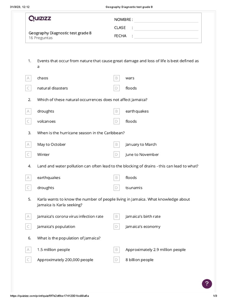 Grade 8 Geography Diagnostic Test | PDF | Rock (Geology) | Earth Sciences