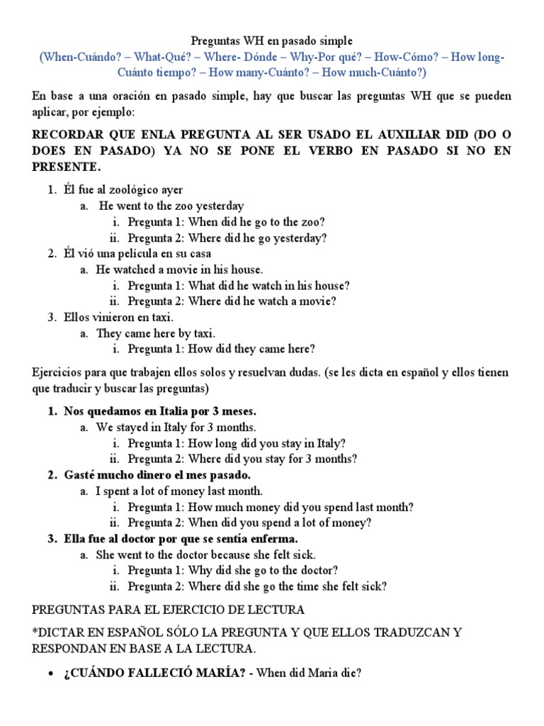 When-Cuándo? - What-Qué? - Where-Dónde - Why-Por Qué? - How-Cómo? - How ...