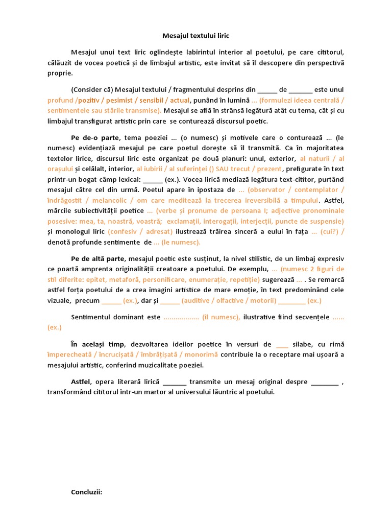 Mesajul Textului Liric | PDF