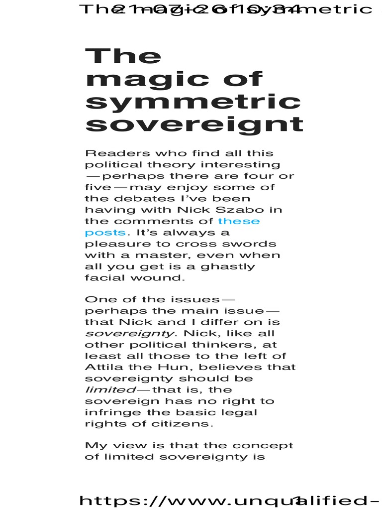 The Symmetric Theory of Sovereignty: An Thought Experiment About an ...