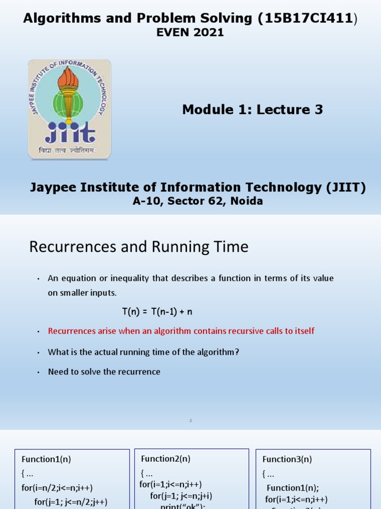 Module1 Lecture3 Pdf Recurrence Relation Time Complexity