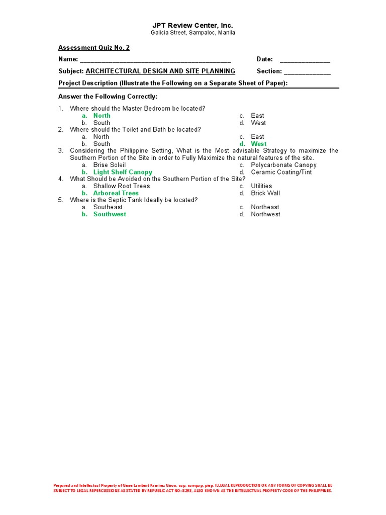 AR DES Jeboy Quiz 2 Site Devt Planning | PDF | Home & Garden