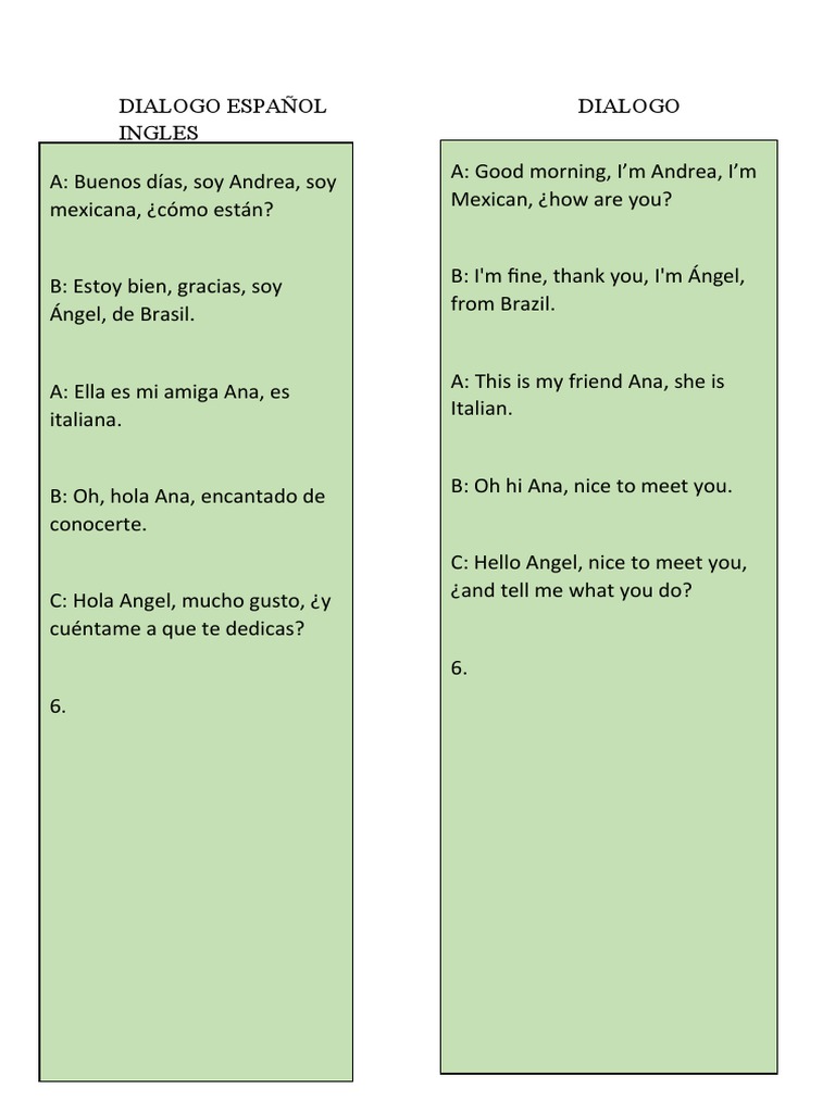 Dialogo Español Dialogo Ingles | PDF | Estudios de idiomas extranjeros