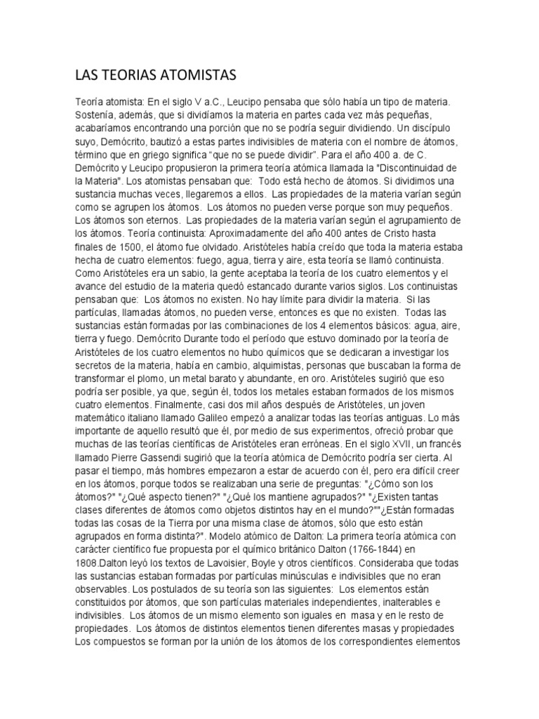 Las Teorias Atomistas | PDF | Núcleo atómico | Átomos