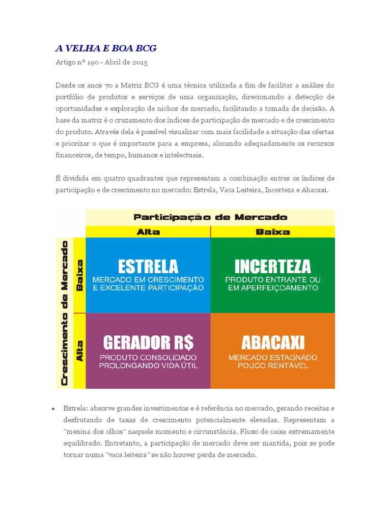 Análise da Matriz BCG para tomada de decisão sobre o portfólio | PDF ...