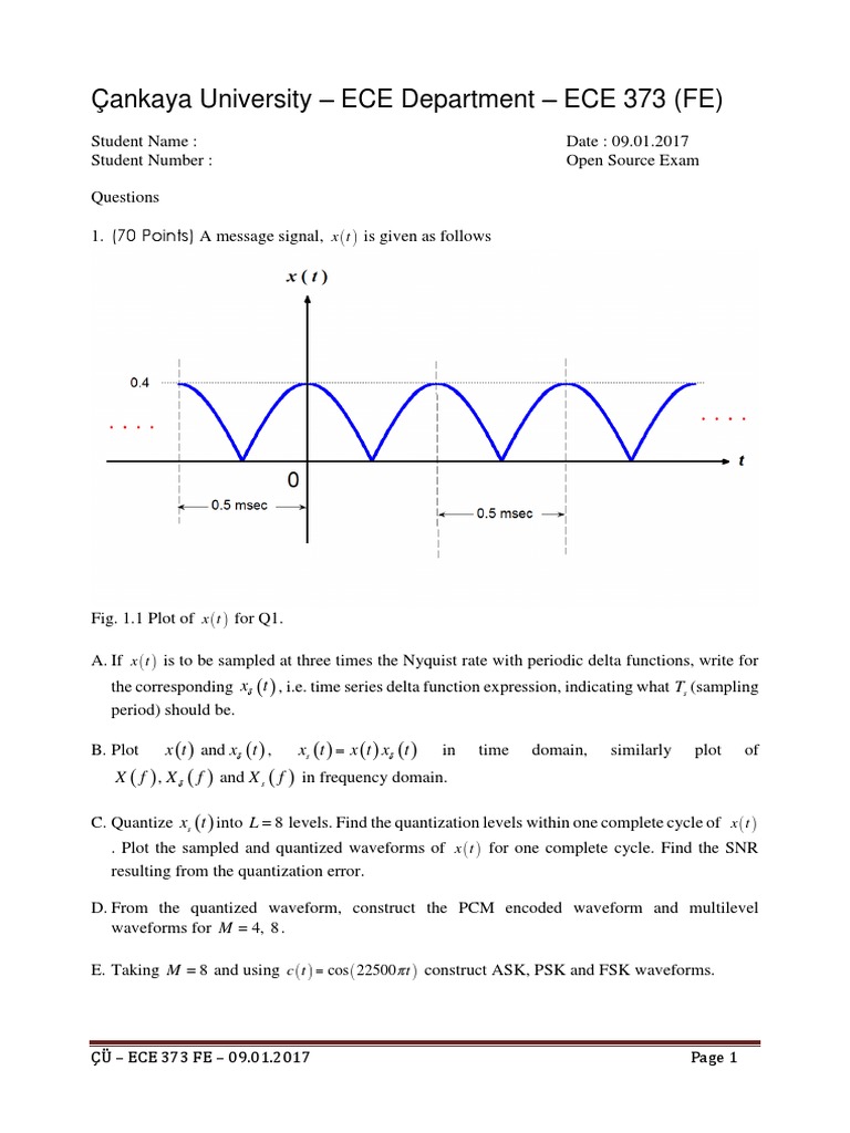 ECE 373FE-09012017 - Solutions | PDF | Sampling (Signal Processing ...