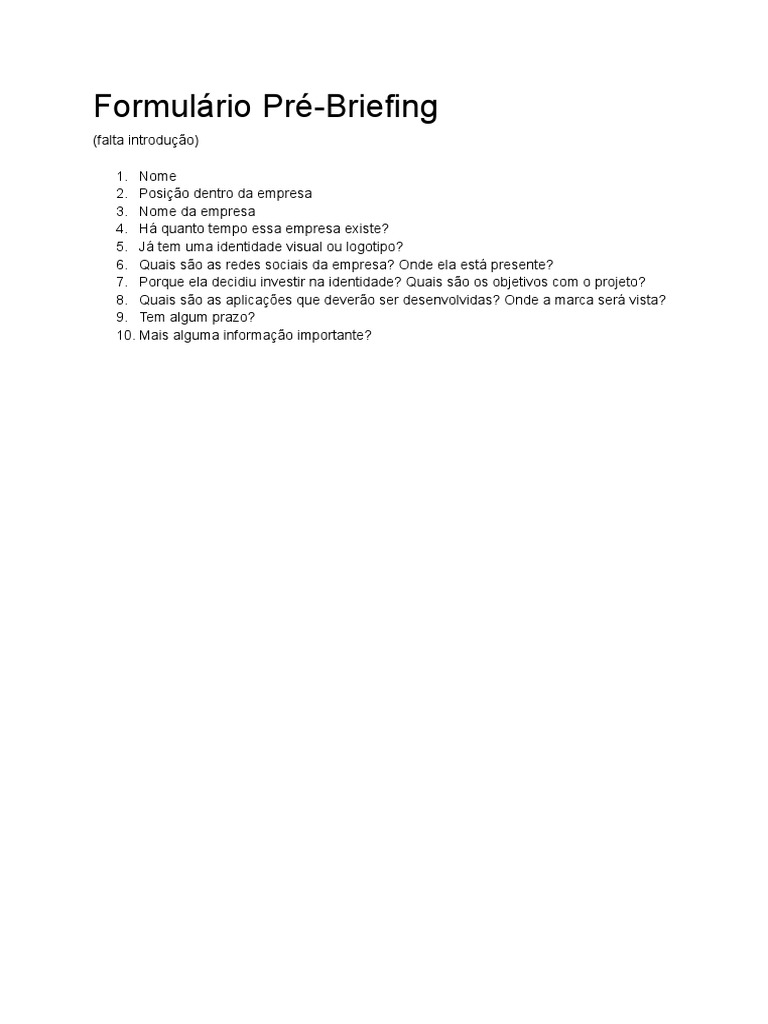Formulário de Pré-Briefing Visual | PDF