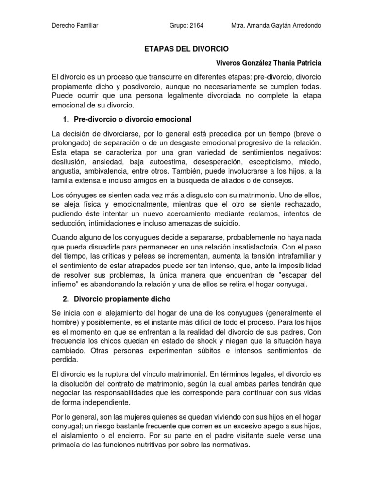 Etapas del Divorcio y sus Fases | PDF | Divorcio | Esposa