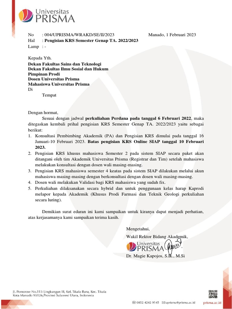 004-Surat Edaran Pengisian KRS | PDF | Sains & Matematika