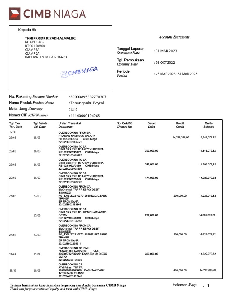 Estatmen Cimb | PDF | Bancos | Dinero