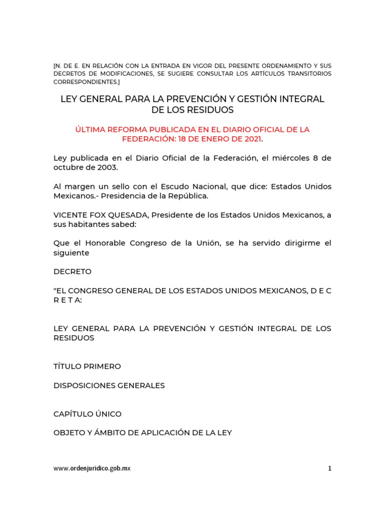 LGPGIR | PDF | Residuos | Gestión de residuos