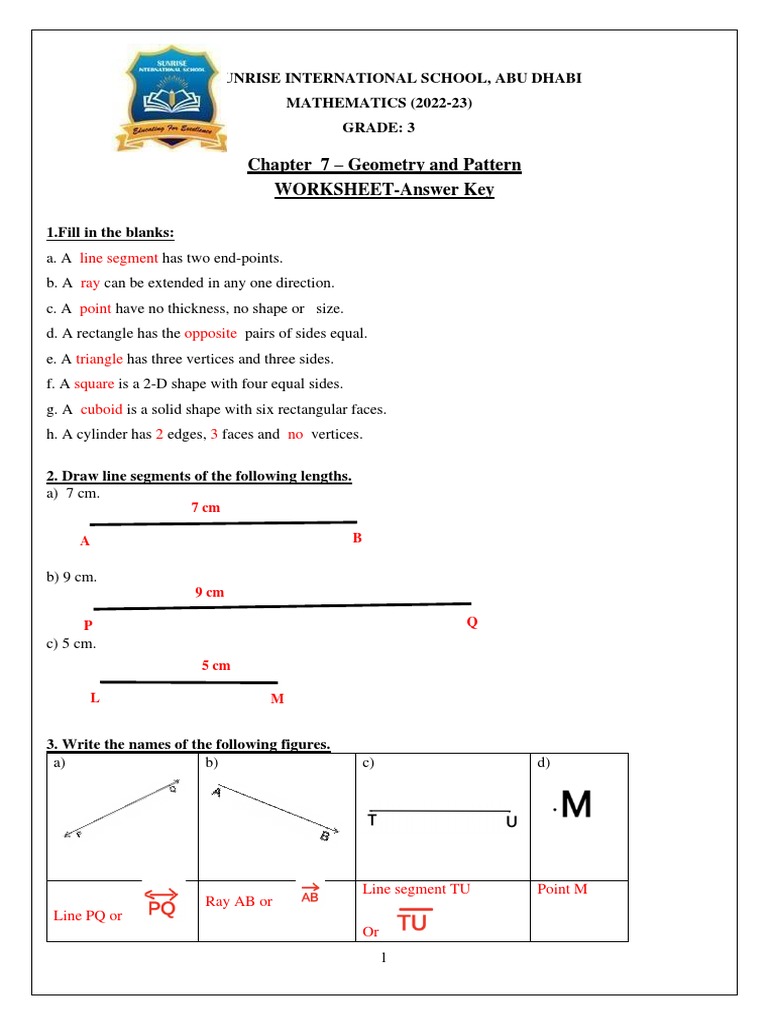 Grade 3 Geometry Worksheet Answer key | PDF