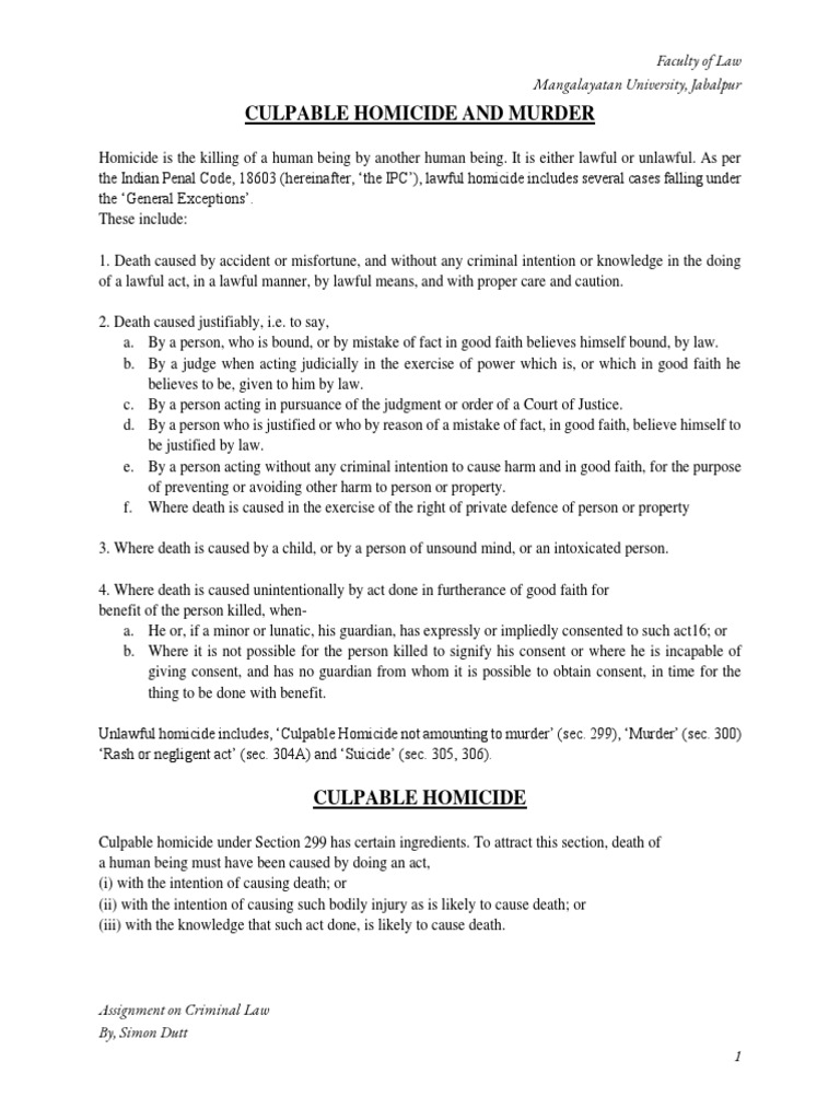 CULPABLE HOMICIDE AND MURDER | PDF | Murder | Capital Punishment