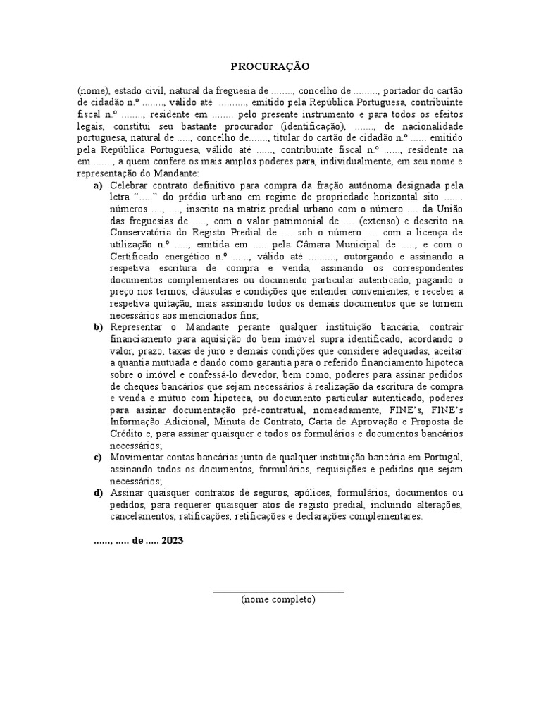 Draft procuração | PDF | Portugal | Cheque (banco)