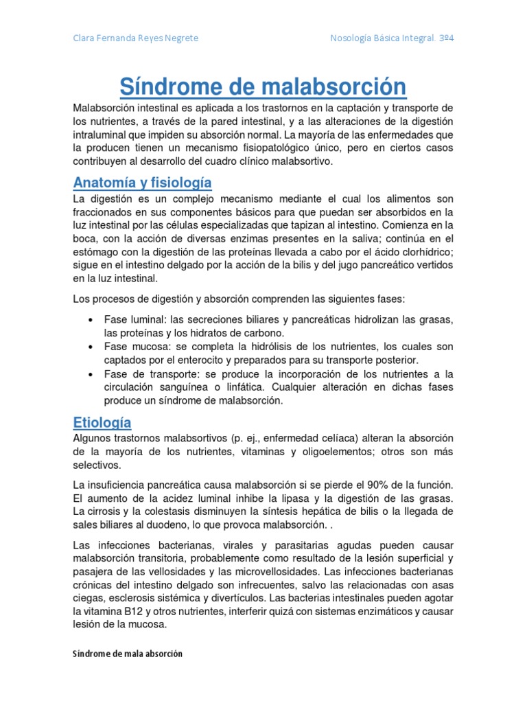 Síndrome de Malabsorción | PDF | Digestión | Diarrea