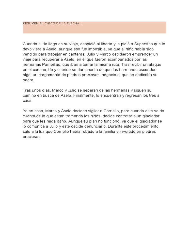 RESUMEN EL CHICO DE LA FLECHA - Ángela Enciso | PDF