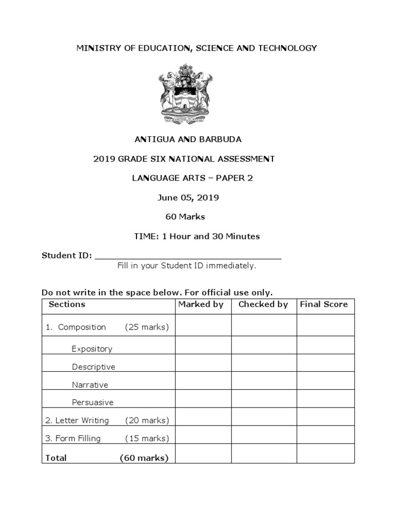 2019 G6NA Language Arts Paper 2 | PDF | Cognition | Human Communication