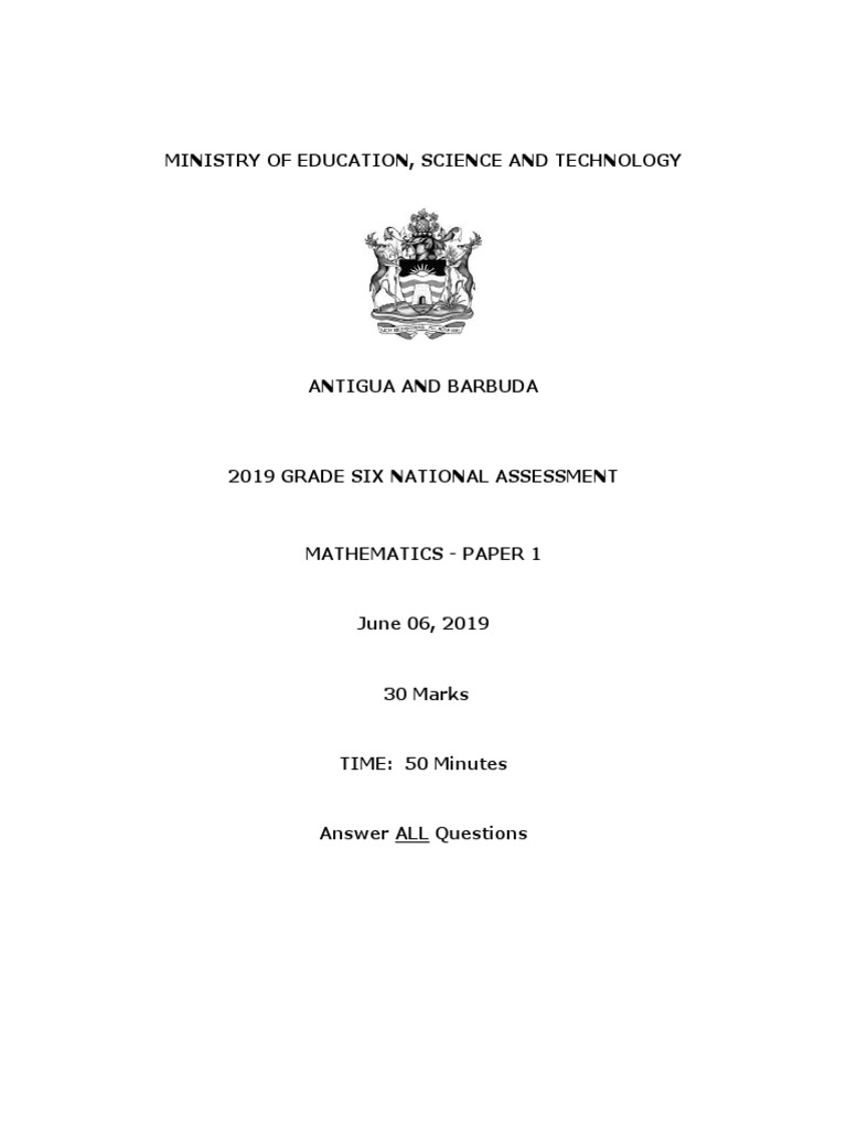 2019 G6NA Mathematics Paper 1 | PDF | Numbers | Elementary Mathematics