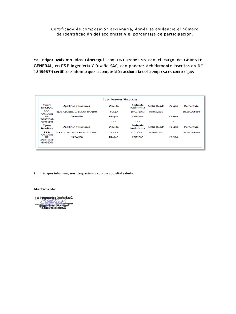 Certificado de Composición Accionaria | PDF | Finanzas y dinero